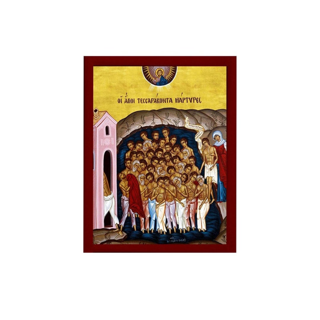 The 40 Holy Martyrs Icon, Handmade Greek Orthodox Icon Forty Martyrs of ...