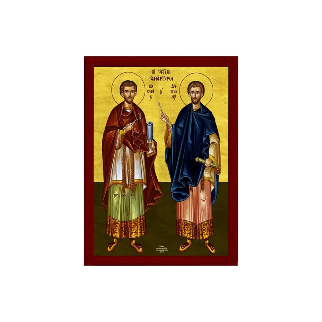 Saint Cosmas and Damian Icon, Handmade Greek Orthodox Icon of Agioi ...