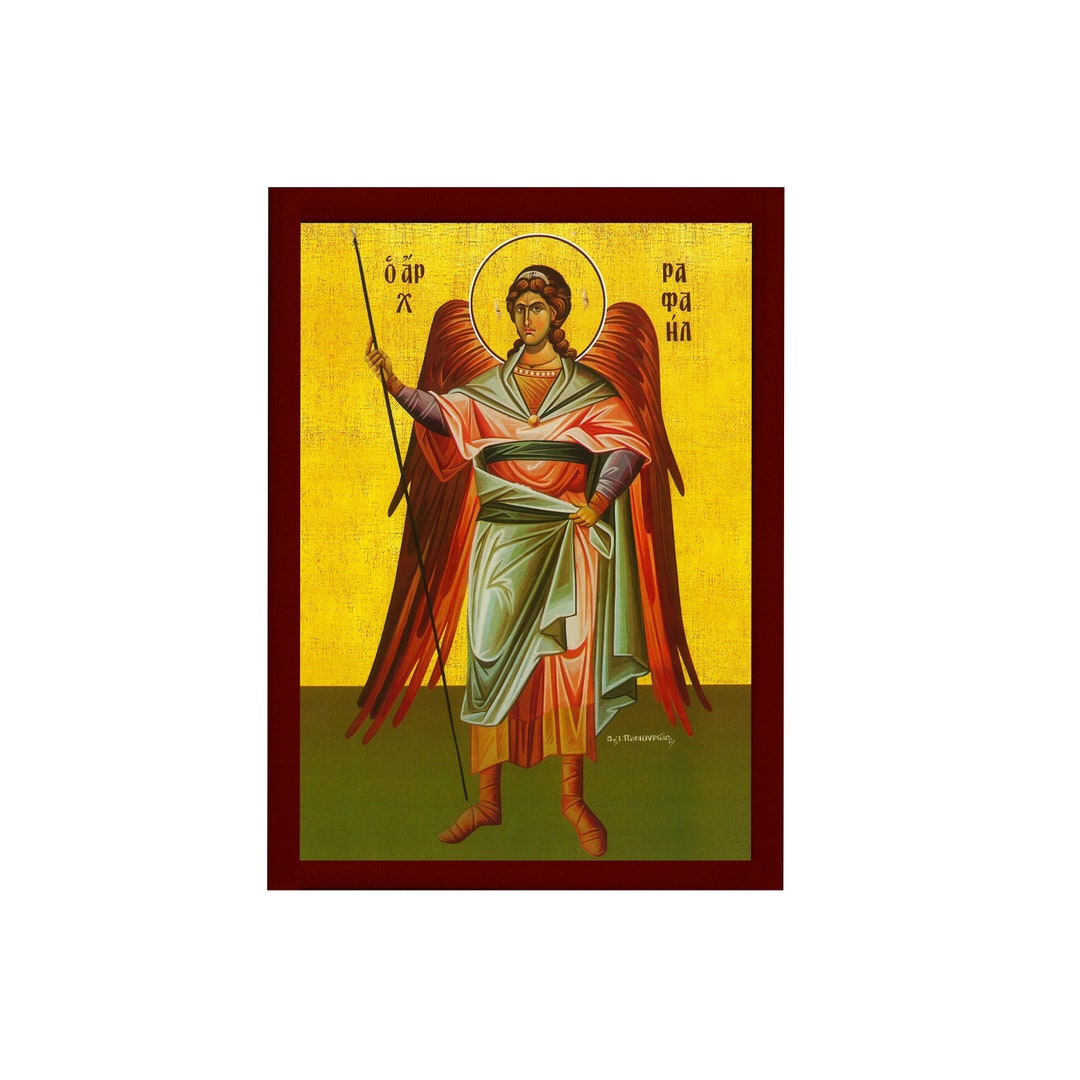 Archangel Raphael Icon, Handmade Greek Orthodox Icon of St Raphael ...