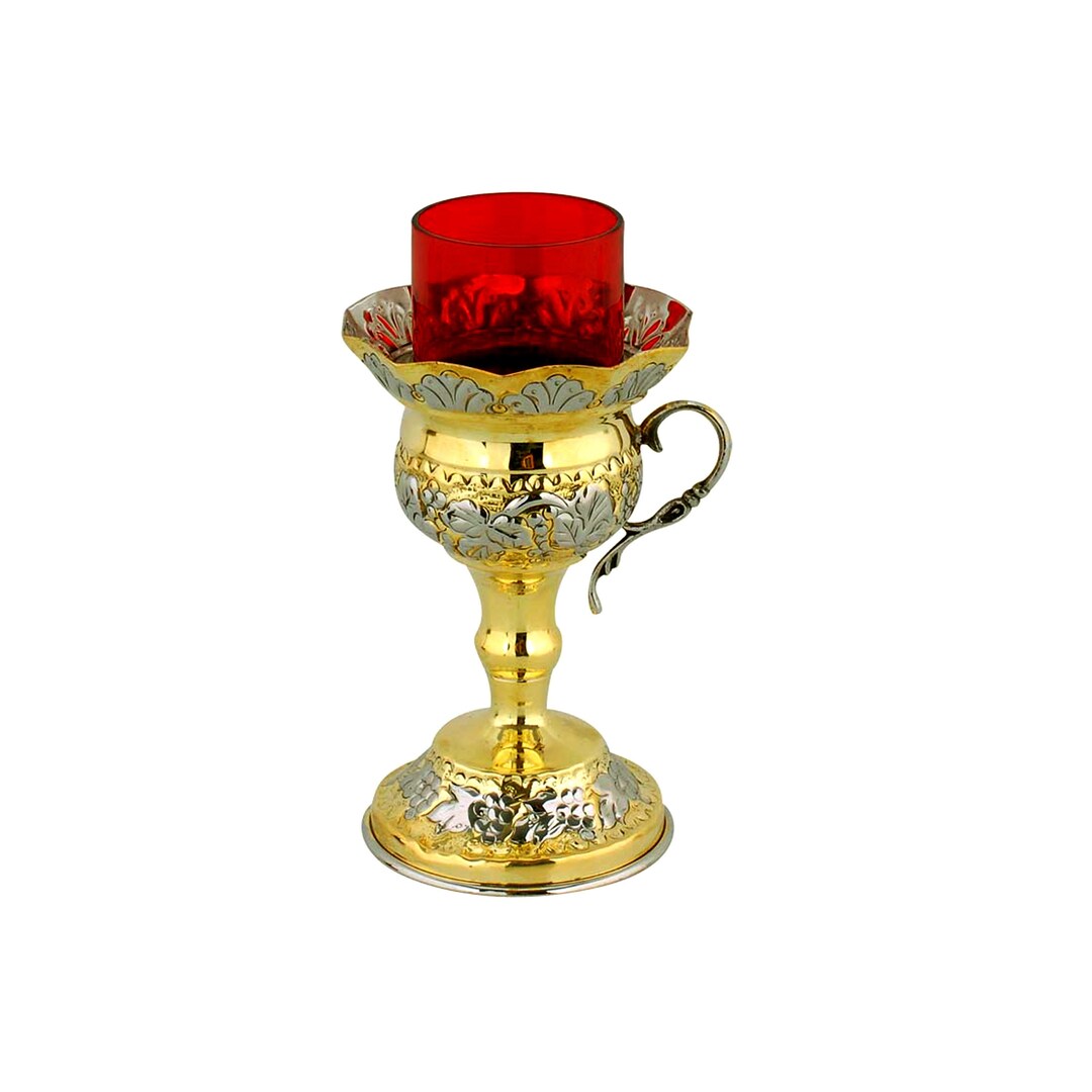 Christian Brass Table Oil Vigil Lamp With Cross, Hand-painted Prayer ...