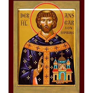 Saint Ansgar Icon, Handmade Greek Orthodox Icon St Ansgar or St Oscar ...