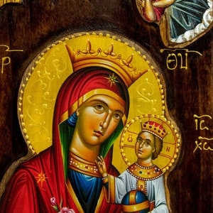 Virgin Mary Icon Panagia Rose Amaranth, Handmade Greek Orthodox Icon ...