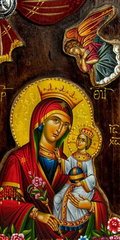 Virgin Mary Icon Panagia Rose Amaranth Handmade Greek - Etsy