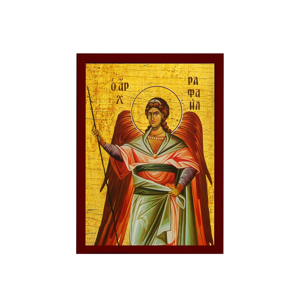 Archangel Raphael Icon, Handmade Greek Orthodox Icon of St Raphael ...