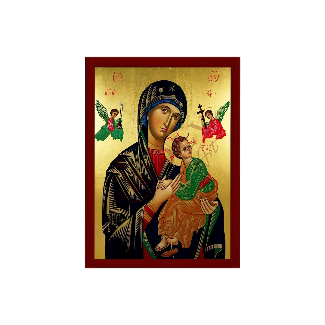 Our Lady of Perpetual Help Icon, Handmade Greek Orthodox Icon of Virgin ...