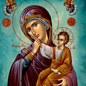 Virgin Mary Icon Panagia Paramythia, Handmade Greek Orthodox Icon ...