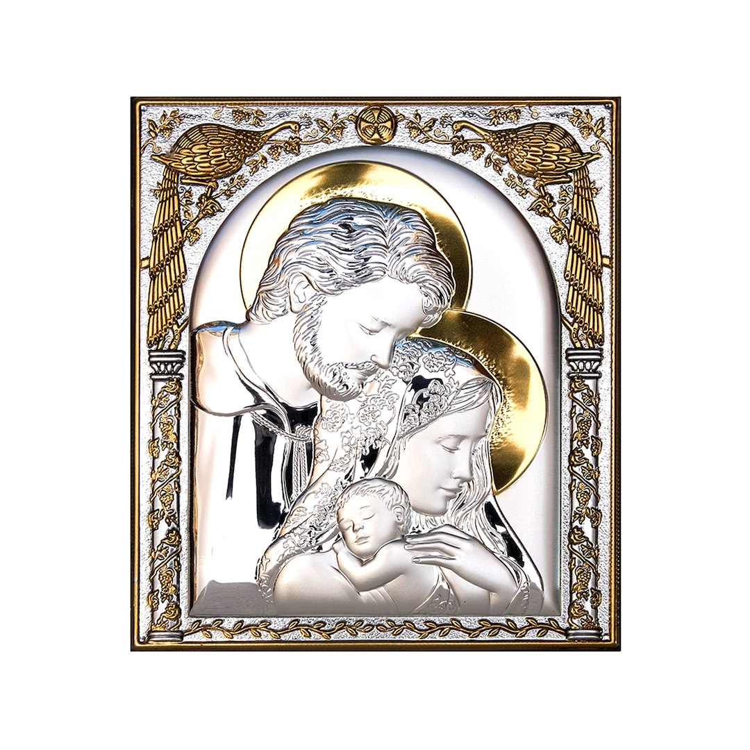 The Holy Family Icon, Handmade Silver 999 Greek Orthodox Icon ...