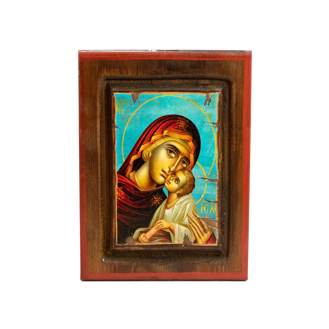 Virgin Mary Icon Panagia, Handmade Greek Orthodox Icon of Mother of God ...
