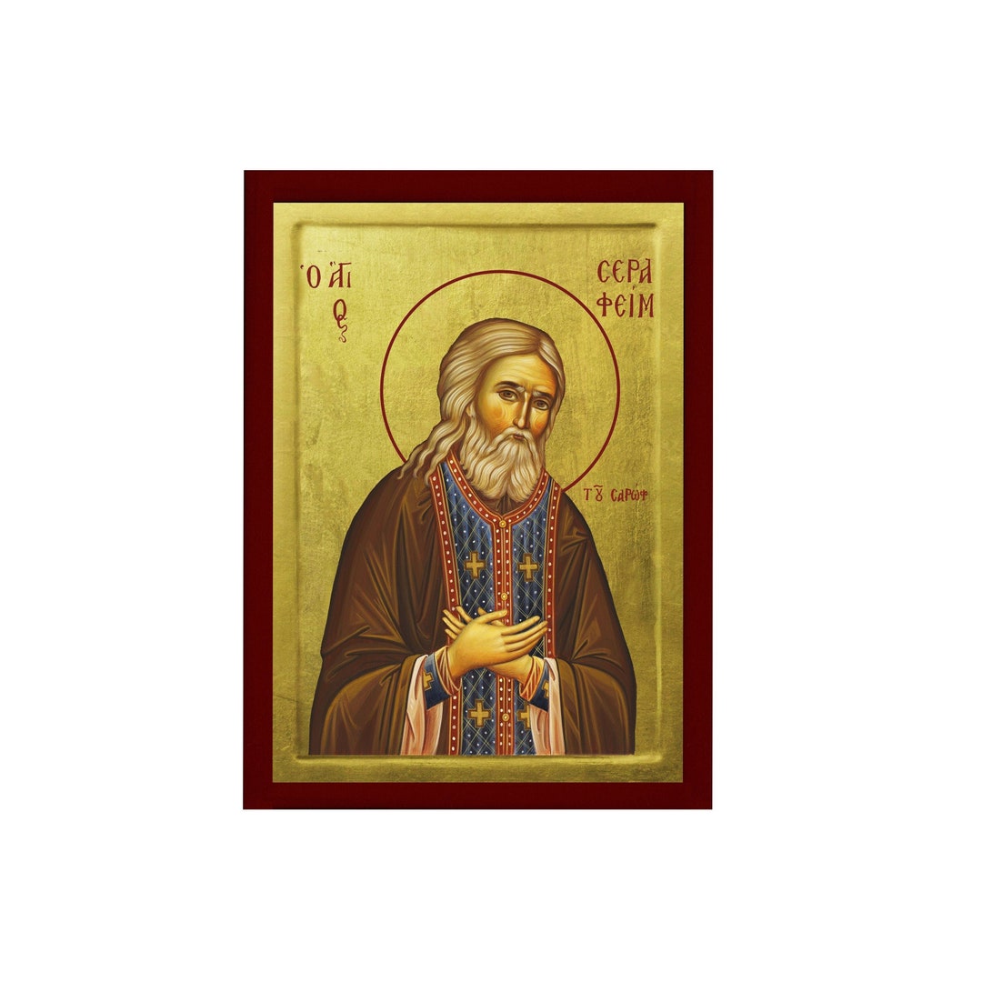 Saint Seraphim Icon, Handmade Greek Orthodox Icon St Seraphim of Sarov ...
