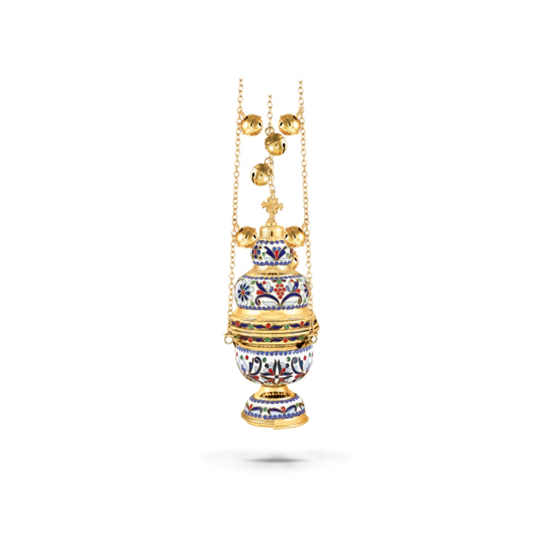 Christian Hanging Gold Plated Resin Incense Burner W Smalt Greek ...