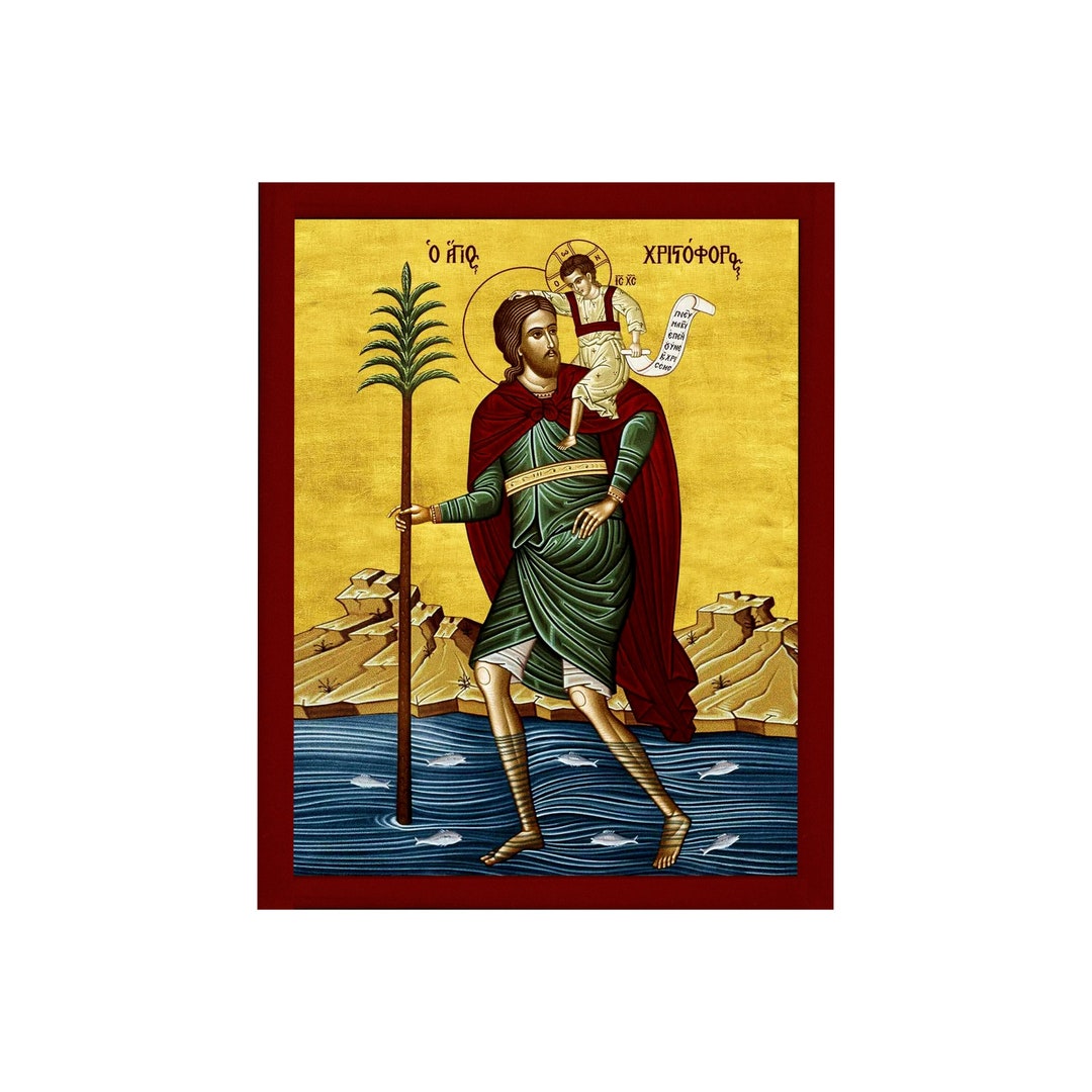 Saint Christopher Icon, Handmade Greek Orthodox Icon of Martyr ...