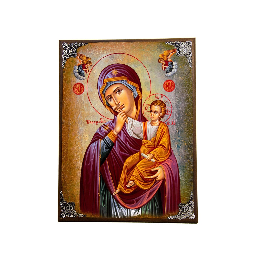 Virgin Mary Icon Panagia, Handmade Greek Christian Orthodox Icon of ...