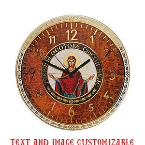 Christian Wall Clock Virgin Mary Icon Greek Handmade Wooden Orthodox ...