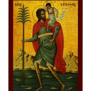 Saint Christopher Icon, Handmade Greek Orthodox Icon of Martyr ...