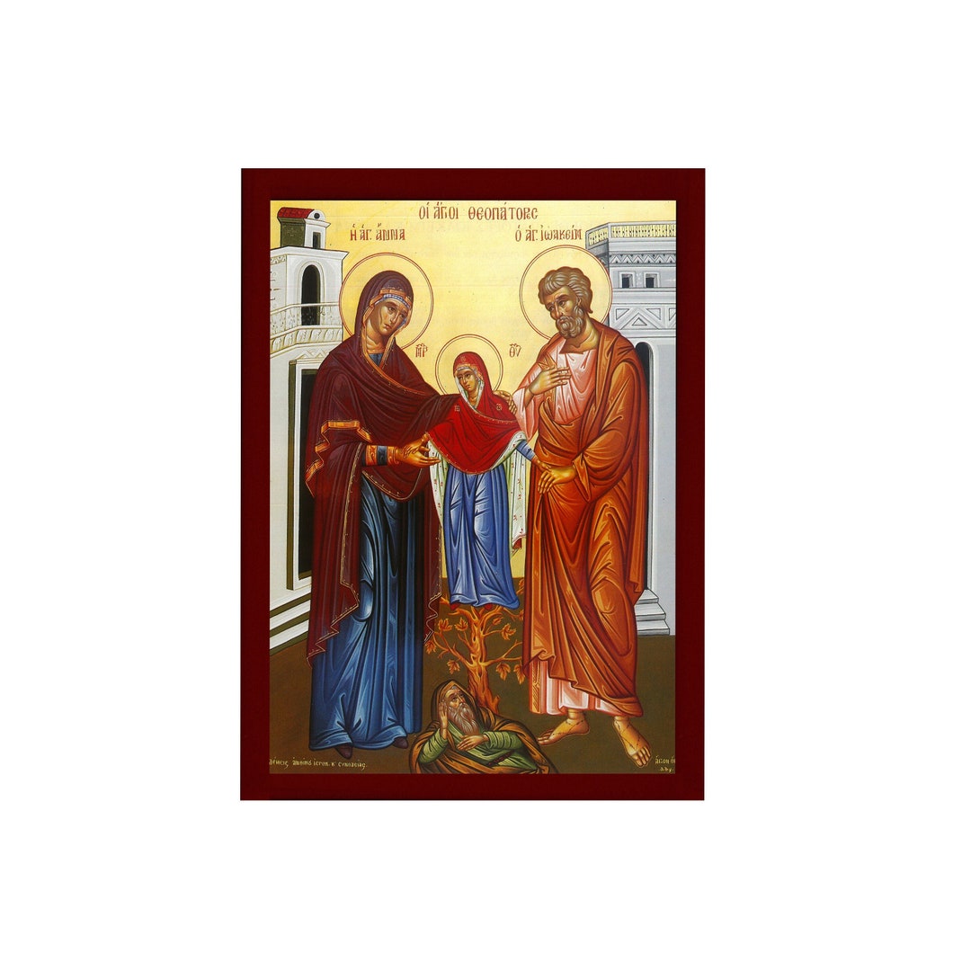 Saint Joachim and Anna Icon, Handmade Greek Orthodox Icon Parents of ...