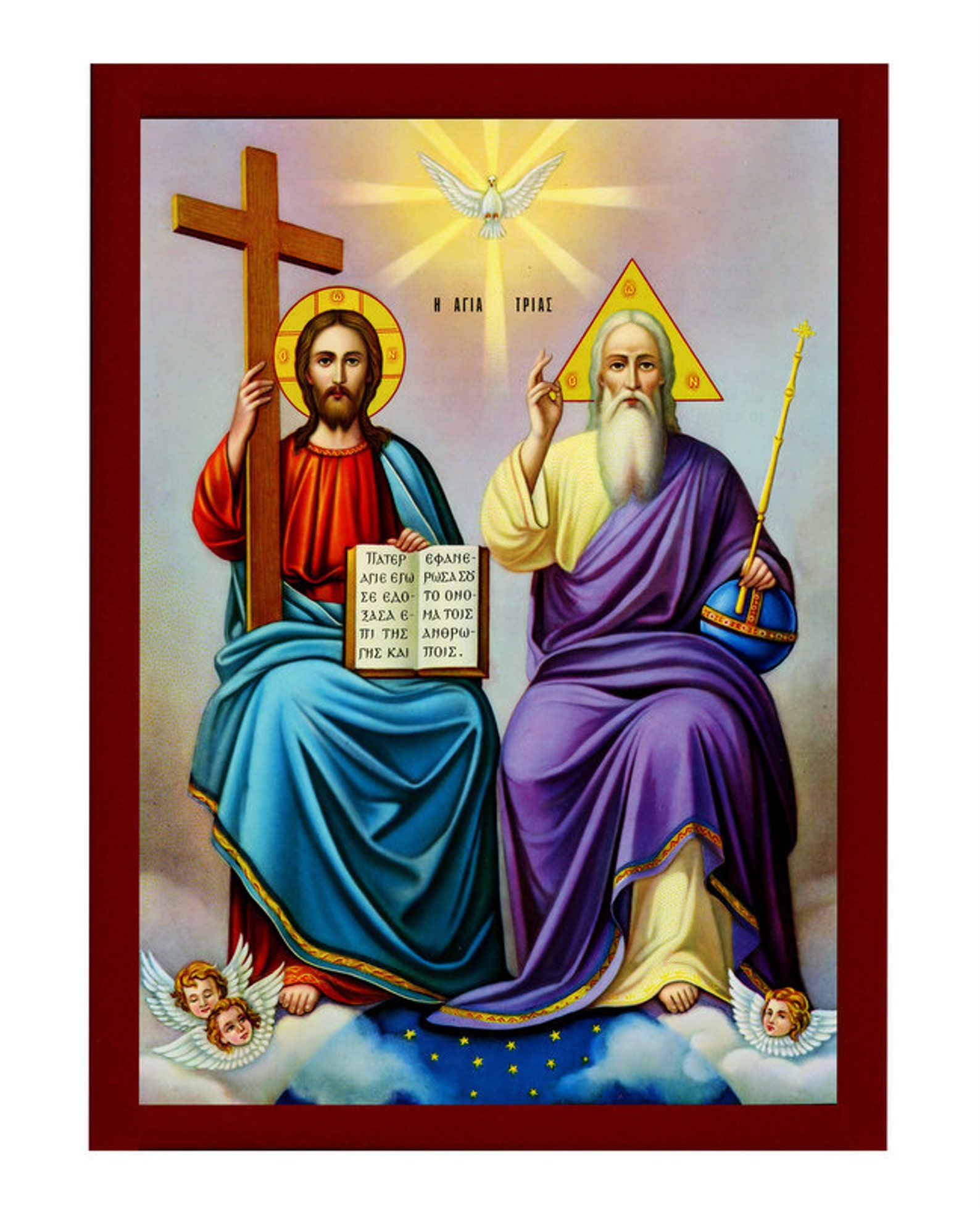 The Holy Trinity Icon, Jesus Christ Handmade Greek Orthodox Icon ...