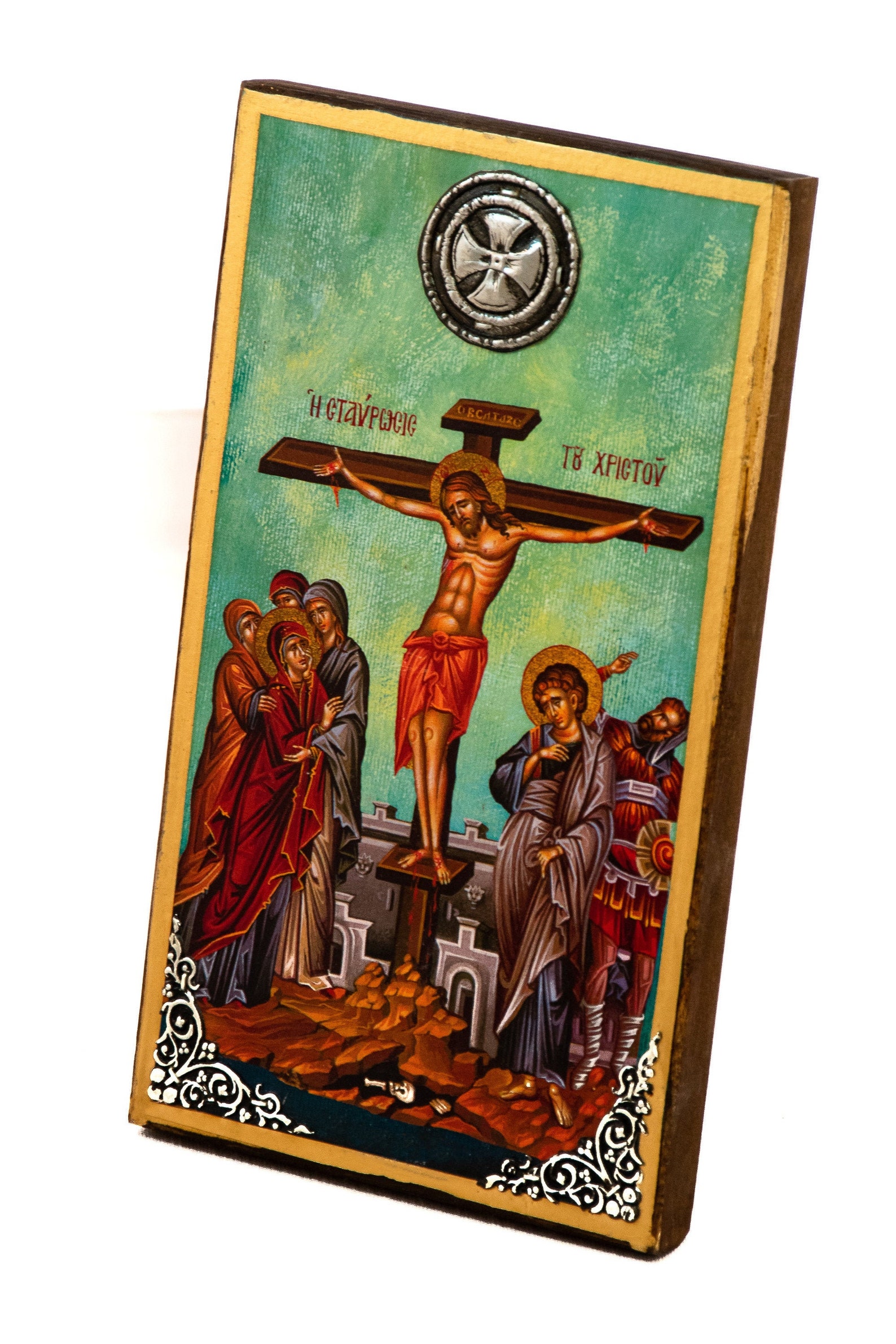 The Crucifixion Handmade Greek Orthodox Icon Crucifix Holy - Etsy
