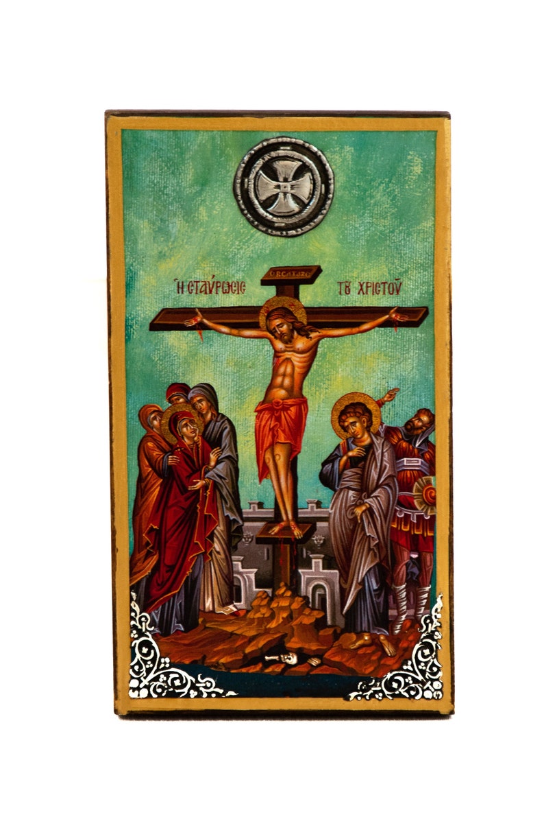 The Crucifixion Handmade Greek Orthodox Icon Crucifix Holy - Etsy