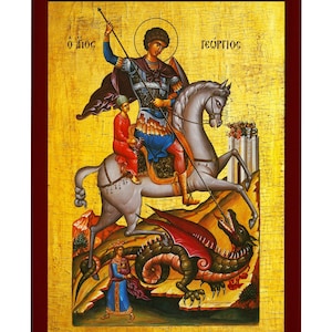 Saint George Icon, Handmade Greek Orthodox Icon of St George, Byzantine ...