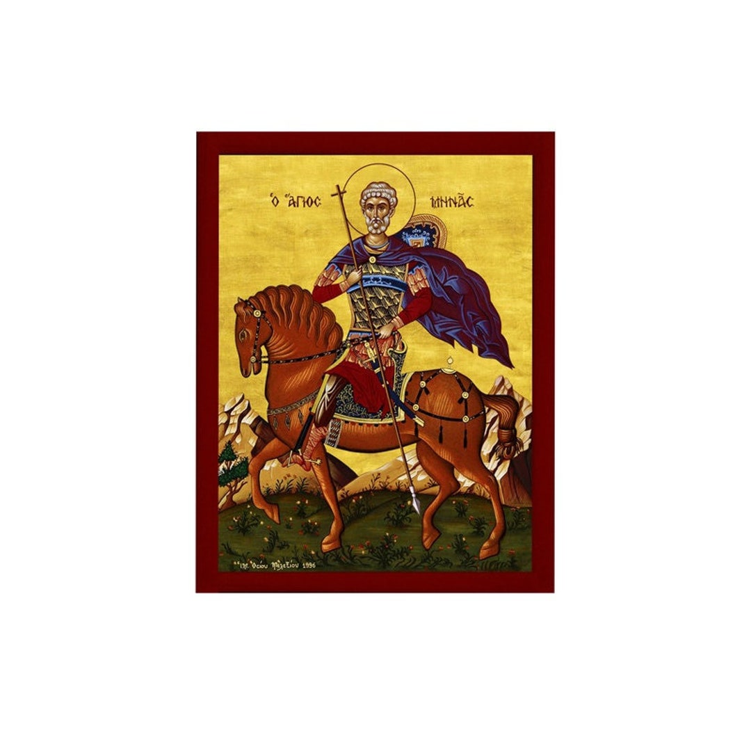 Saint Menas Icon, Handmade Greek Orthodox Icon St Menas of Egypt ...