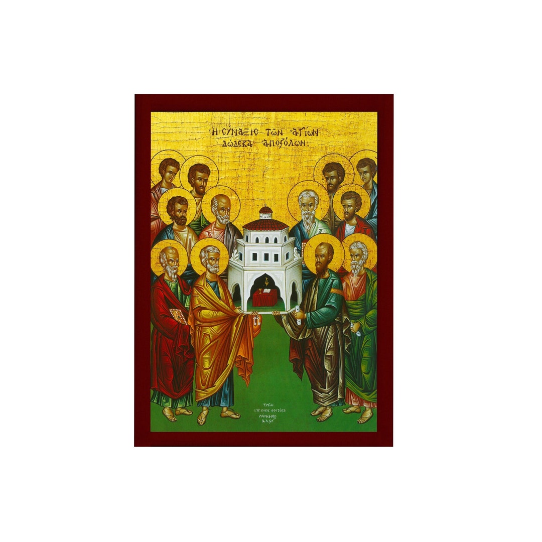 Synaxis of the Apostles Icon, Handmade Greek Orthodox Icon of the ...