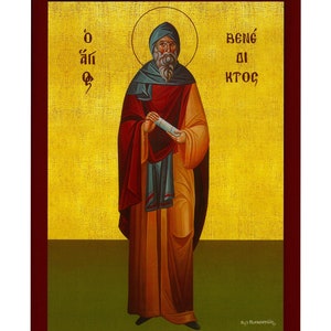 Saint Benedict Icon of Nursia, Handmade Greek Catholic Icon of St ...