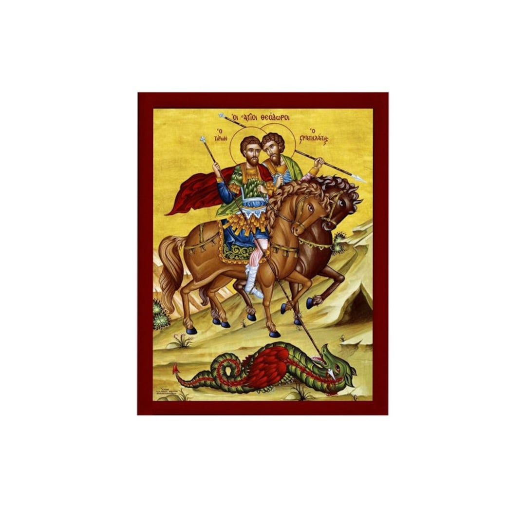 Saint Theodore Tiron & Stratelates Icon, Handmade Greek Orthodox Icon ...