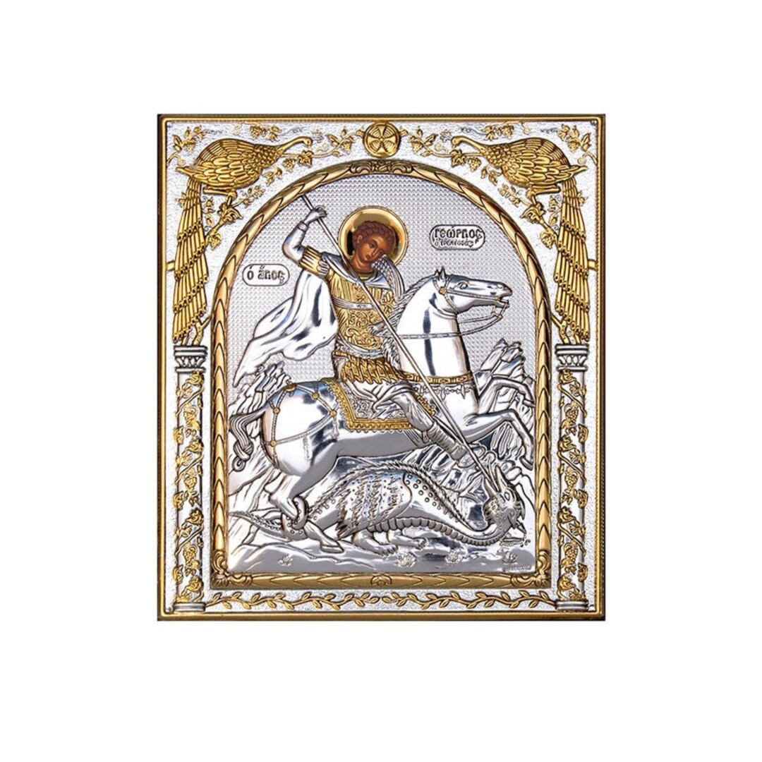 Saint George Icon , Handmade Silver 999 Greek Orthodox Icon of St ...