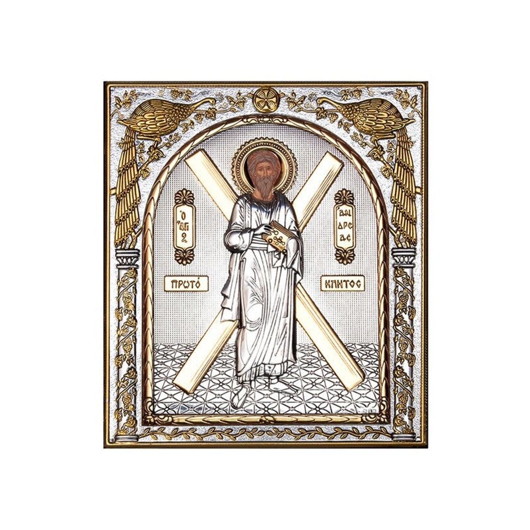 Saint Andrew Icon, Handmade Silver 999 Greek Orthodox Icon St Andrew ...