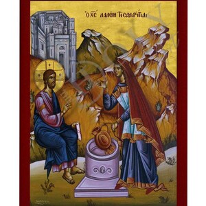 Jesus Christ and the Samaritan Woman Icon, Handmade Greek Orthodox Icon ...