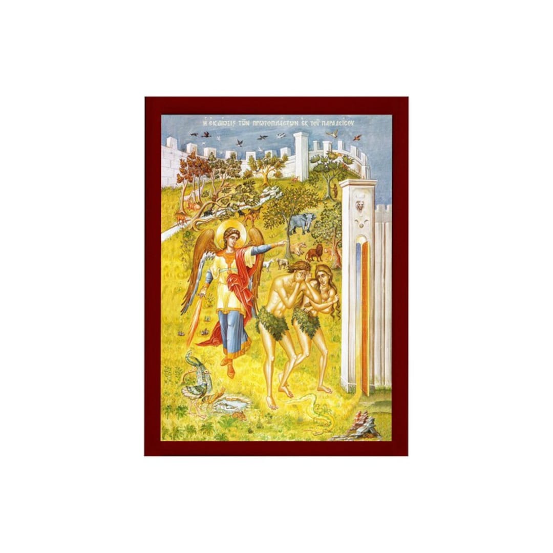 The Fall of Adam & Eve Icon, Handmade Greek Orthodox Icon Adam Eve Sent ...