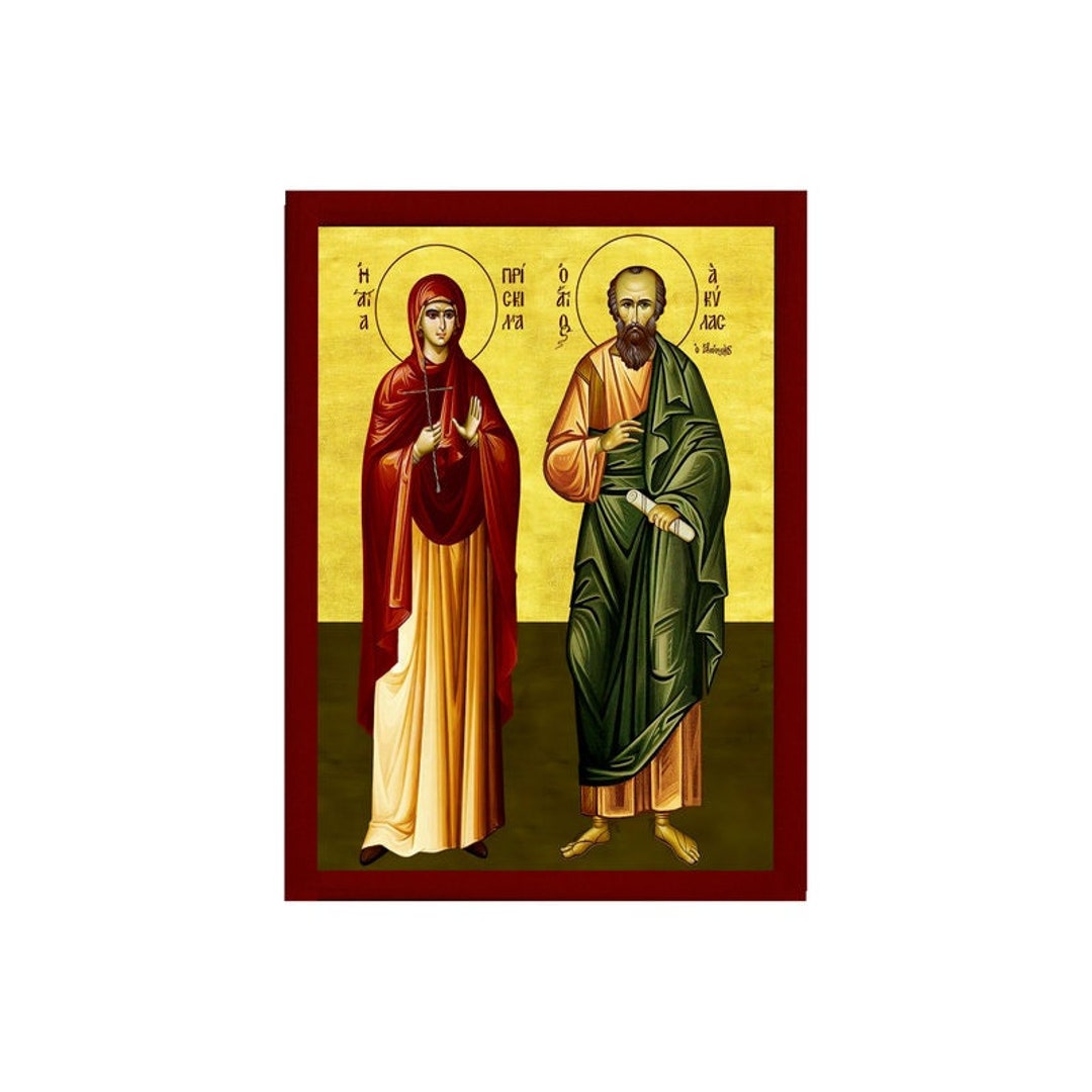 Saints Aquila and Priscilla Icon, Handmade Greek Catholic Orthodox Icon ...