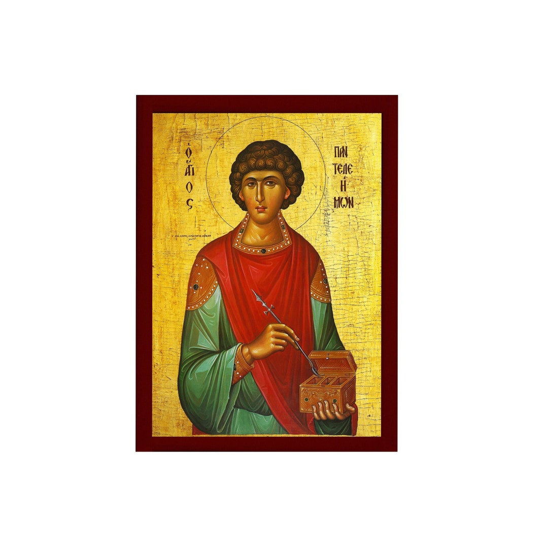 Saint Panteleimon Icon, Greek Handmade Orthodox Icon of Saint Pantaleon ...