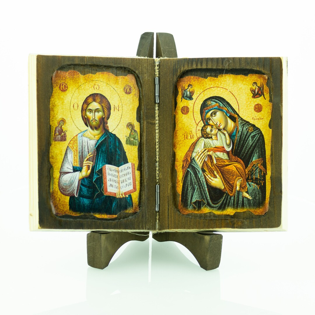 Jesus Christ Icon Pantocrator Virgin Mary Icon Glykophilousa Diptych ...