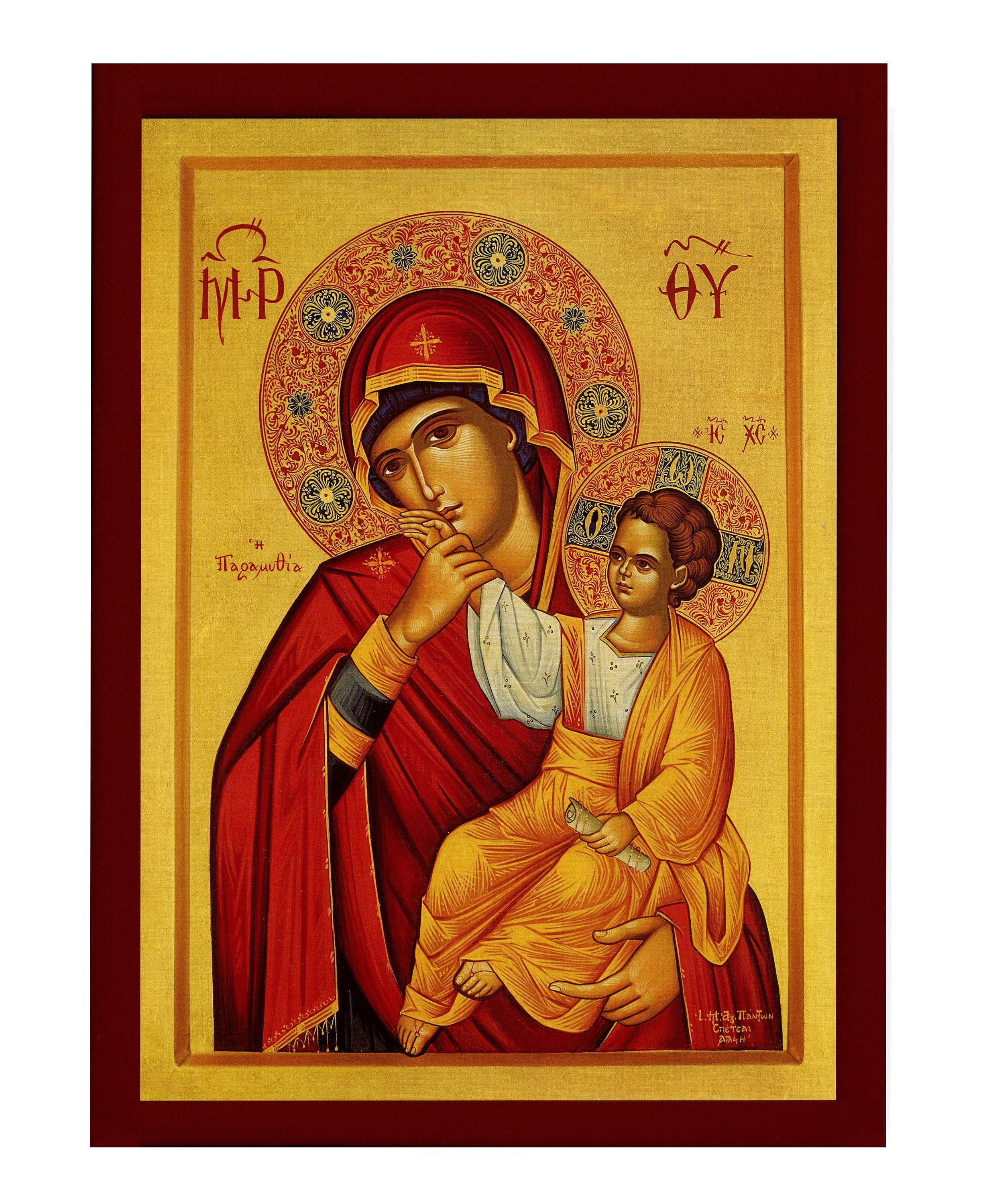 Virgin Mary Icon Panagia Paramythia, Handmade Greek Orthodox Icon ...