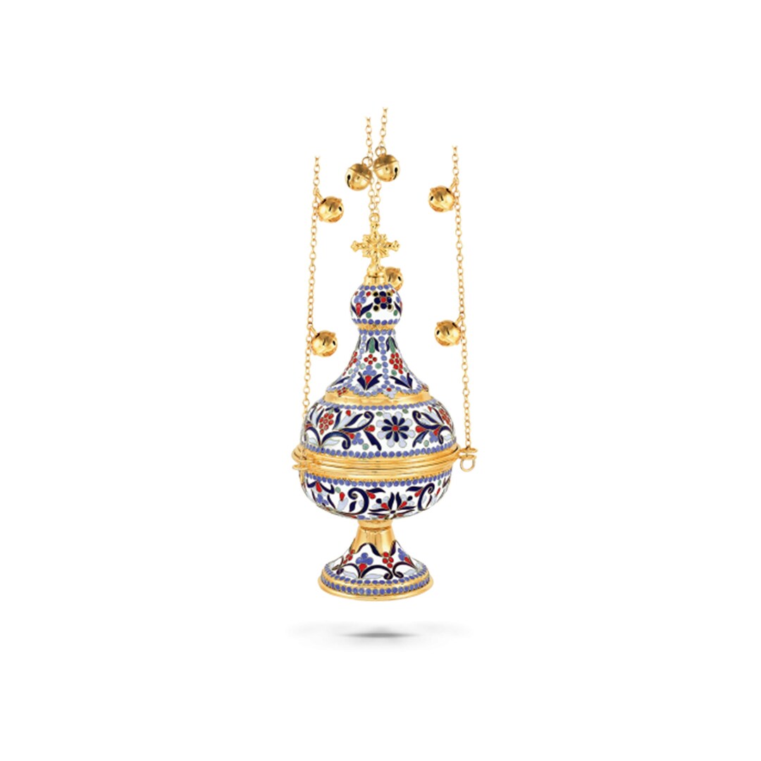 Christian Hanging Gold Plated Resin Incense Burner W Smalt Greek ...