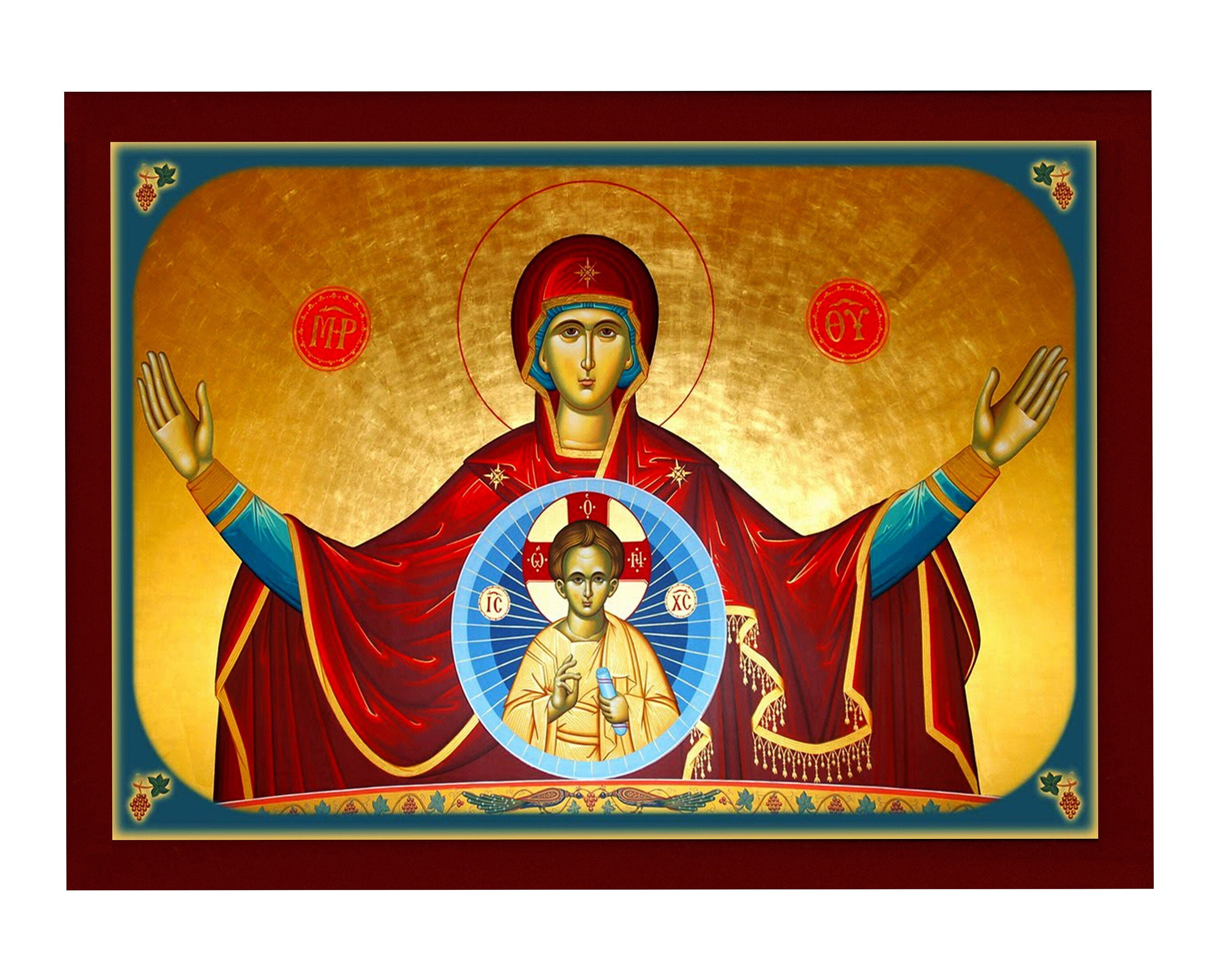 Virgin Mary Icon Panagia Platytera Handmade Greek Orthodox - Etsy