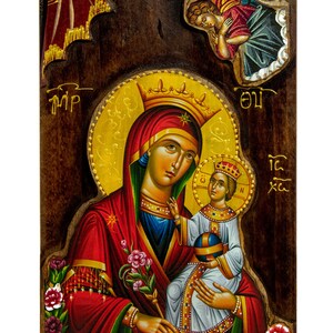 Virgin Mary Icon Panagia Rose Amaranth, Handmade Greek Orthodox Icon ...