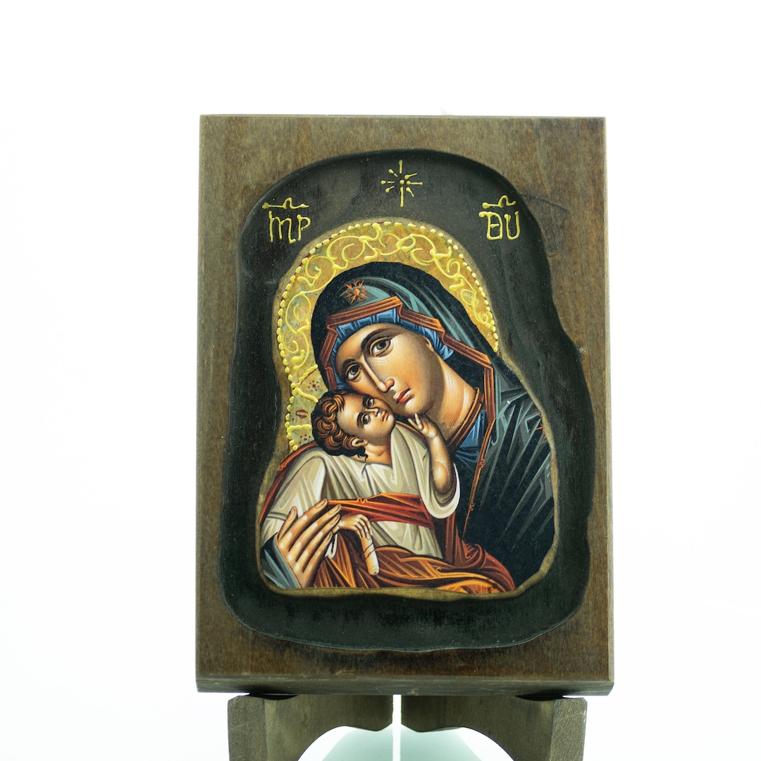 Virgin Mary Icon Panagia, Handmade Greek Orthodox Icon Theotokos ...