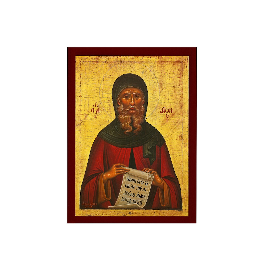 Saint Anthony Icon, Handmade Greek Orthodox Icon of Saint Antonius ...