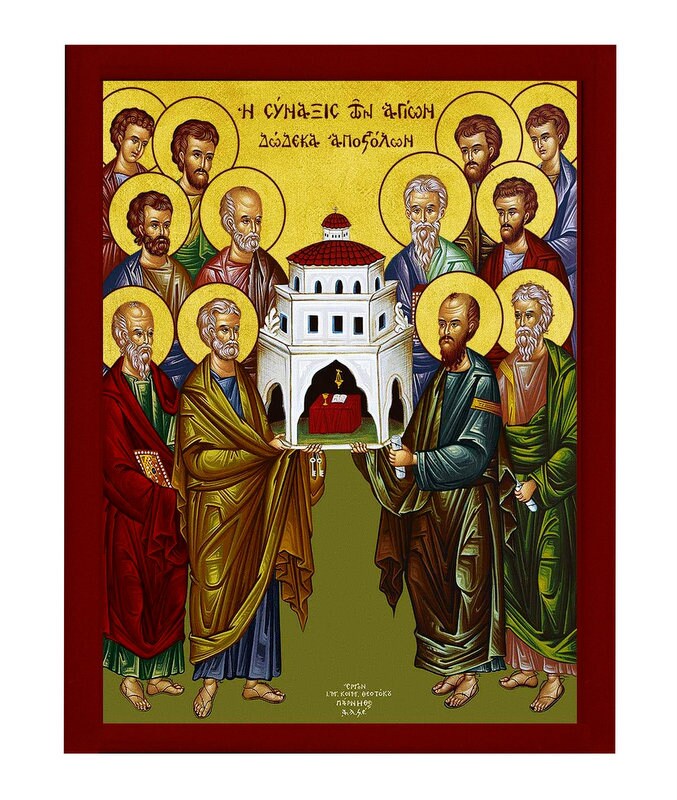 Synaxis of the Apostles Icon, Handmade Greek Orthodox Icon of the ...