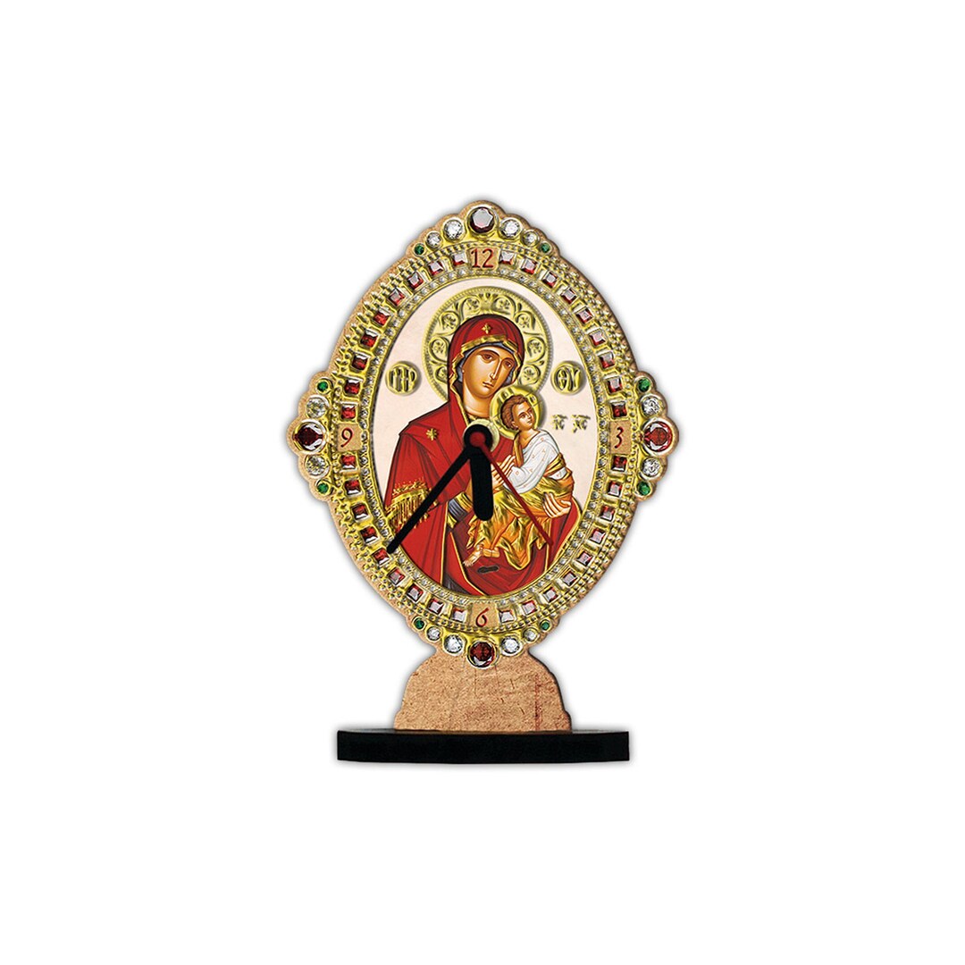 Christian Custom Table Clock Virgin Mary Icon, Handmade Wooden Orthodox ...