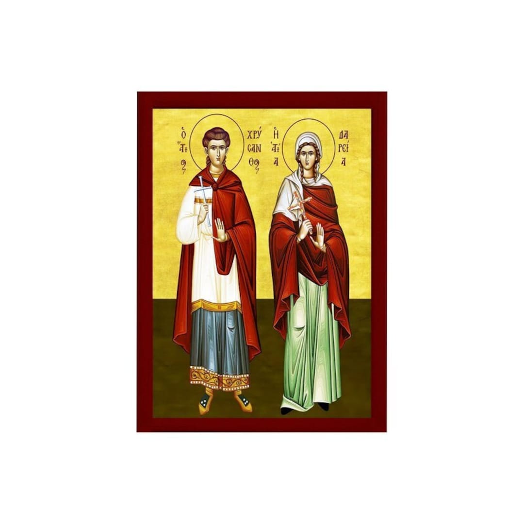 Saints Crysanthus and Daria Icon, Handmade Greek Orthodox Icon of the ...
