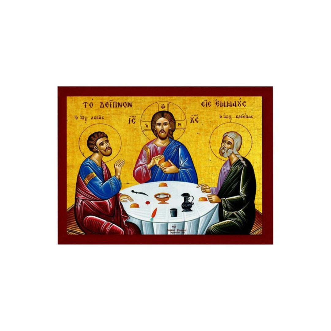 The Supper at Emmaus Icon, Handmade Greek Orthodox Icon of Jesus Christ ...