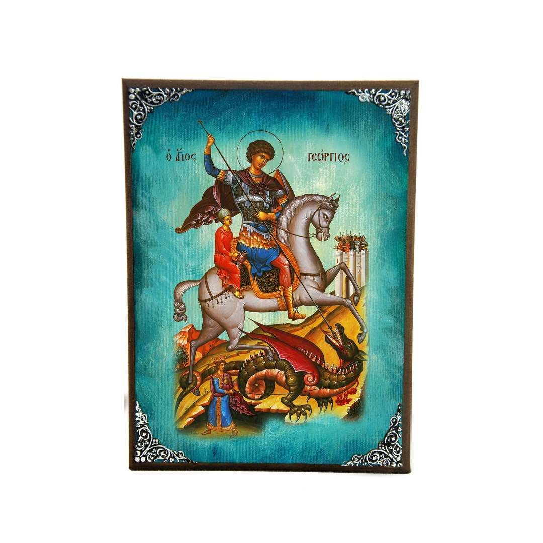 Saint George Icon, Handmade Greek Orthodox Icon of St George, Byzantine ...