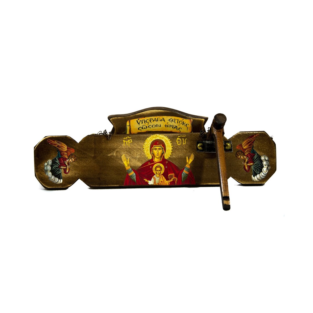 Christian Semantron With Virgin Mary, Handmade Mount Athos Wooden ...