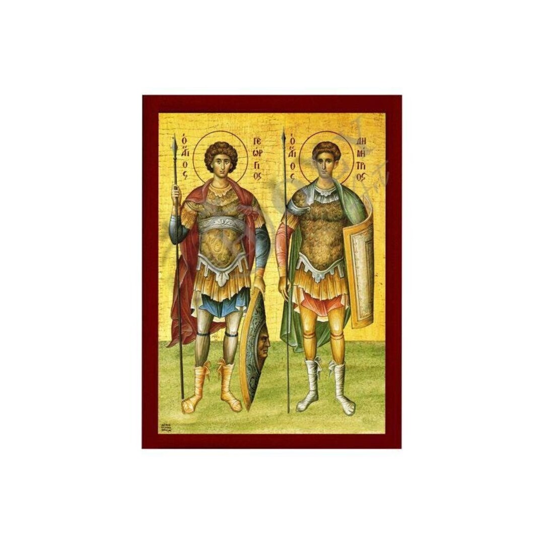Saint George & Saint Demetrius Icon, Handmade Greek Orthodox Icon of St ...