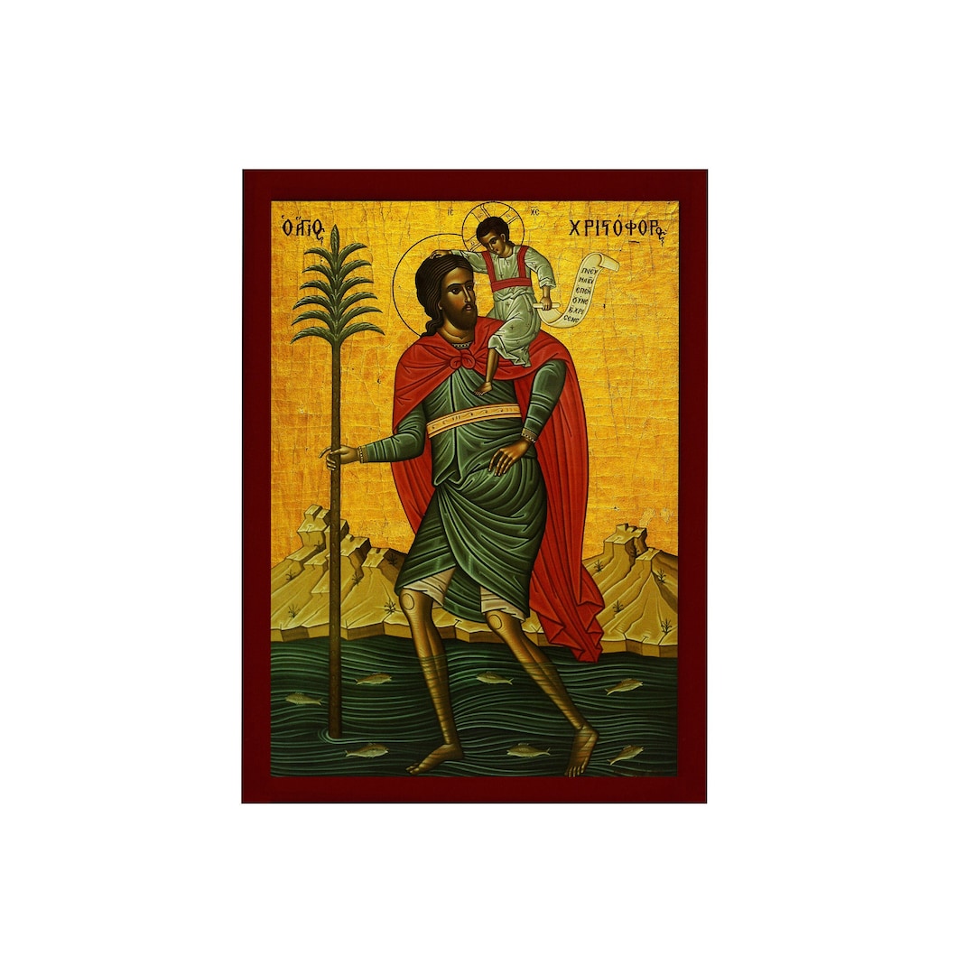 Saint Christopher Icon, Handmade Greek Orthodox Icon of Martyr ...