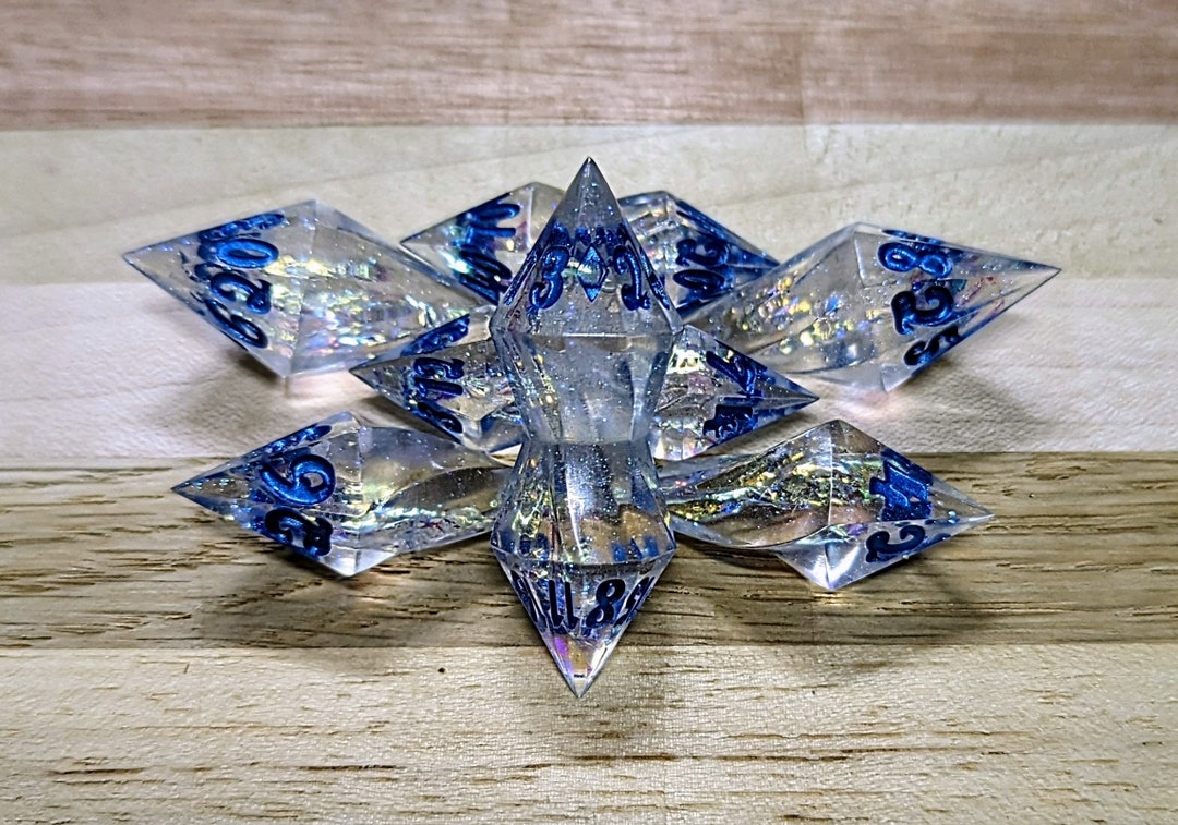 7pc Handmade Unique Spiral Dice Set Clear With Refractive Foil for ...