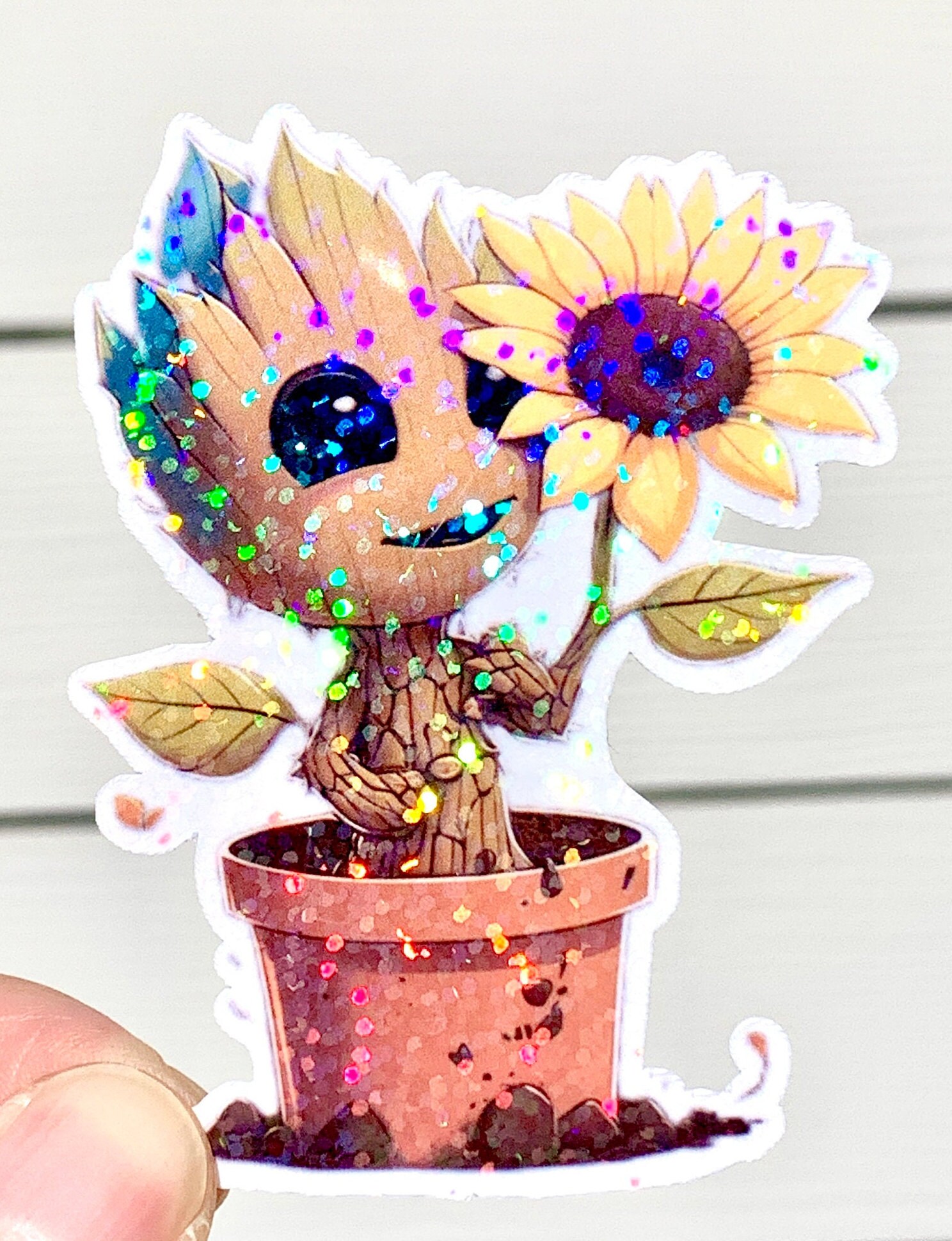 Baby Groot Sticker, Baby Groot Holding Sun Flower Sticker, Guardians ...